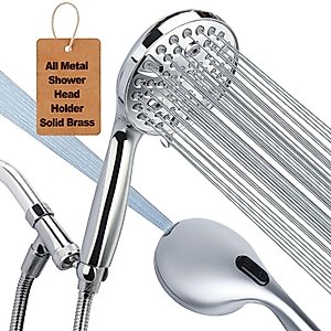 Shower Head Handheld with All Metal Showerhead Holder,High Pressure Built-in Power Wash Hand Held Showerhead with Extra Long Hose 6 ft. 10 Spray Mode Handheld Shower Head Premium Chrome 2.5 GPM