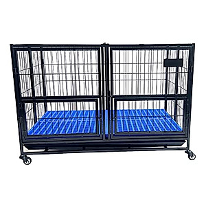 Heavy Duty Dog Crate Dog Cage Pet Kennel with Tray Two Divider Panels Self Locking Latches Stackable Double Door Top Door Indestructible Sturdy Plastic Floor Grid Dog Crates for Medium and Large Dogs