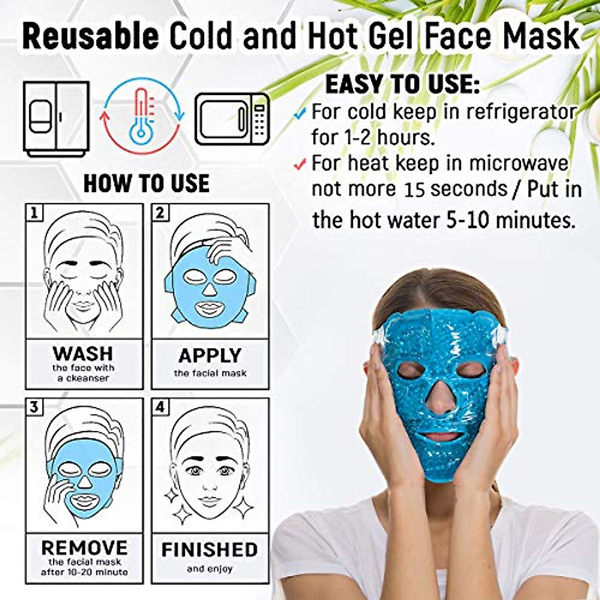Face Ice Roller Gel Mask Set Gifts for Women Mom Mothers Day Cold Reusable Eye Masks Bead Massage Pack Cooling Skin Care Travel Tools for Dark Circles Puffiness Relief Sleeping Headache migraines