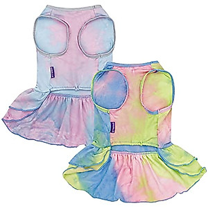 cyeollo 2 Pack Tie Dye Dog Dress Stretchy Dresses Breathable Pet Soft Dog Clothes for Small Dogs Girl