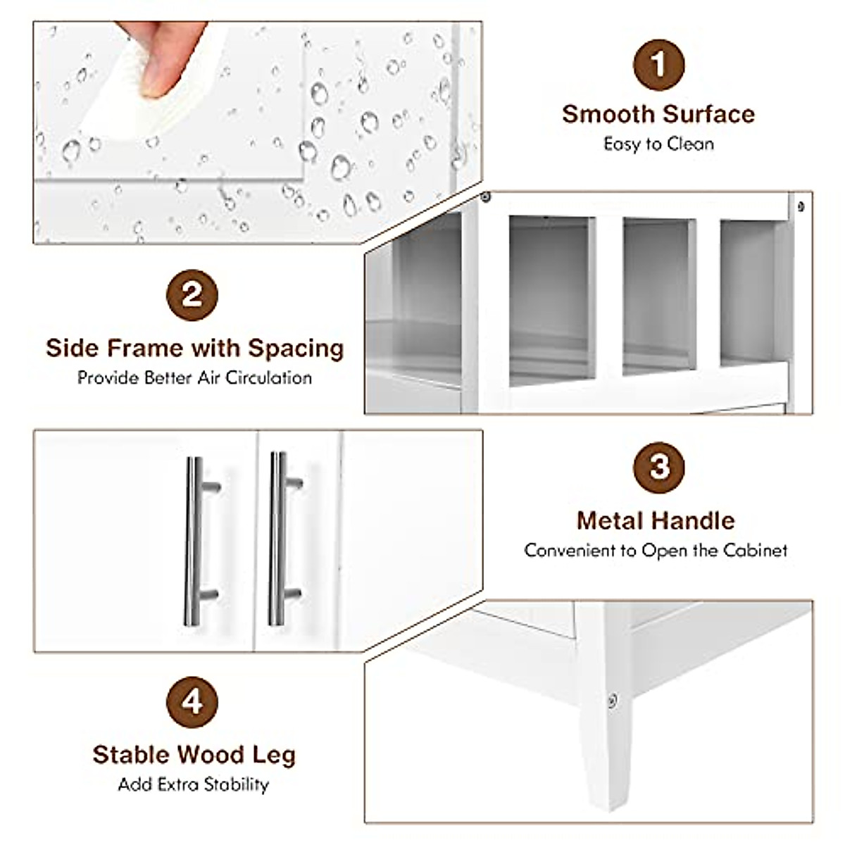 Costzon Kitchen Sideboard Storage Cabinet, Wooden Server Buffet Mid Century Modern Sideboard, Free Standing Narrow Storage Cupboard with 2-Level Open Adjustable Shelf for Home Living Room (White)