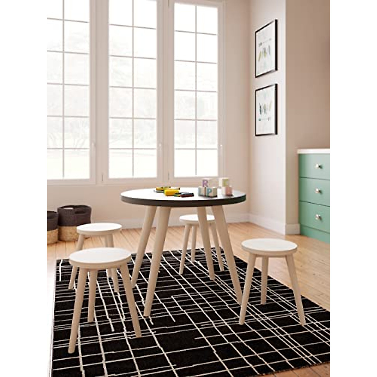 Signature Design by Ashley Blariden Children's Table Set, Includes Table & 4 Stools, Black & Natural Brown