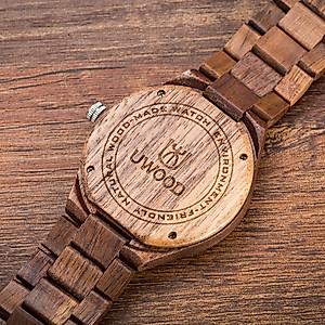 LeeEv Mens Light Weight Unique Wood Watch, Uwood Series Handmade Sandalwood Analog Quartz Vintage Roman Number Natural Wooden Wristwatch