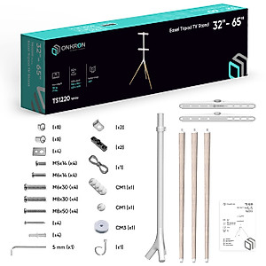 ONKRON Tripod TV Stand Wood for 32-65 Inch TVs up to 77 lbs, Swivel Floor TV Stand Adjustable Height max 400x400 VESA - Easel TV Stand Floor Standing/Corner TV Stand with Mount White