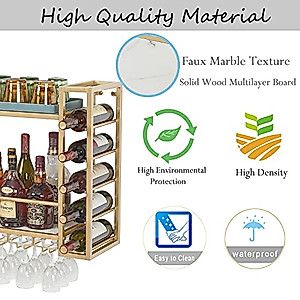 GOLASON Wall Mounted Wine Rack with Glass Holder, Metal Bottle Holder Wine Storage Display Shelf for Home Bar Dining Room Kitchen (31.5 Inch, Faux Marble)