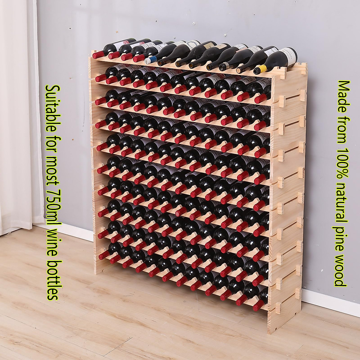 Wooden Stackable Storage Modular countertop Wine Rack Cabinet-Freestanding for Floor Wine Display Stand Holder (24 Bottles)