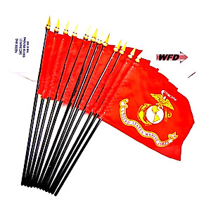 Made in the USA!! 12 American and 12 United States Marine Corps Rayon 4"x6" Office Desk & Little Hand Waving Table Flag, Includes 12 2-Hole Flag Stands & 24 Small 4"x6" Mini Stick Flags