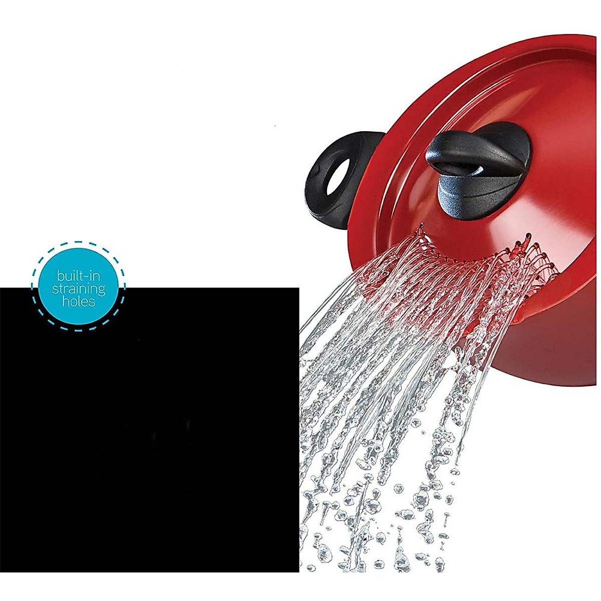 Bialetti Oval Aluminum 5.5 Quart Pasta Pot with Strainer Lid, Nonstick, Red, 5.5 Quarts