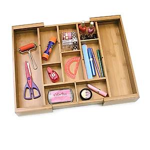 Lipper International 8882 Bamboo Wood Expandable to 18-3/4" Flatware Drawer Organizer with Removable Dividers