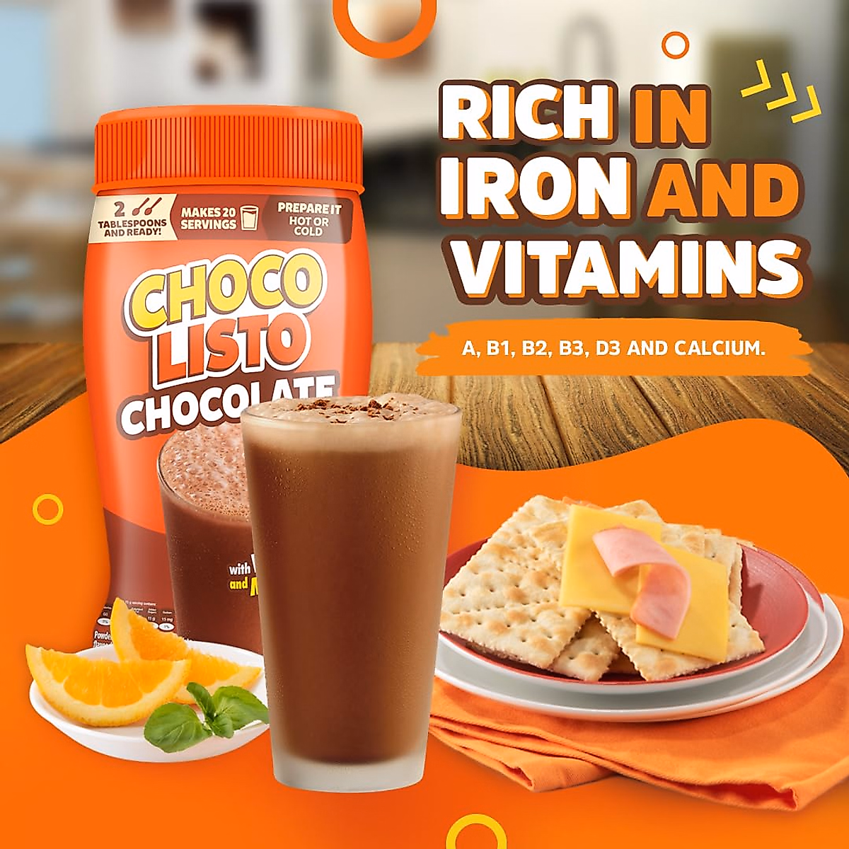 Chocolisto Instant Chocolate Drink, Nutritious Beverage with Vitamins and Minerals, 10.5 oz, Pack of 1.