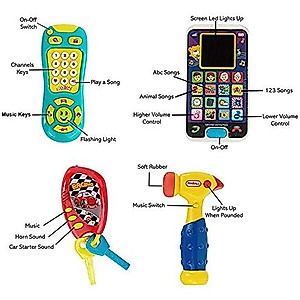 WALA - Learning Music Playset Bundle Smartphone with Car Keys Remote TV Control and Hammer - Pretend N Play with Storage Bag