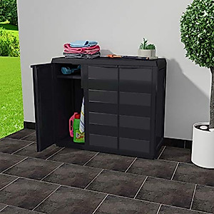 Festnight Garden Storage Cabinet with 2 Ventilated Adjustable Shelves Patio Tool Shed Water Resistant Lawn Care Equipment Pool Supplies Storage Organizer Black 38.2 x 15 x 34.3 Inches (L x W x H)