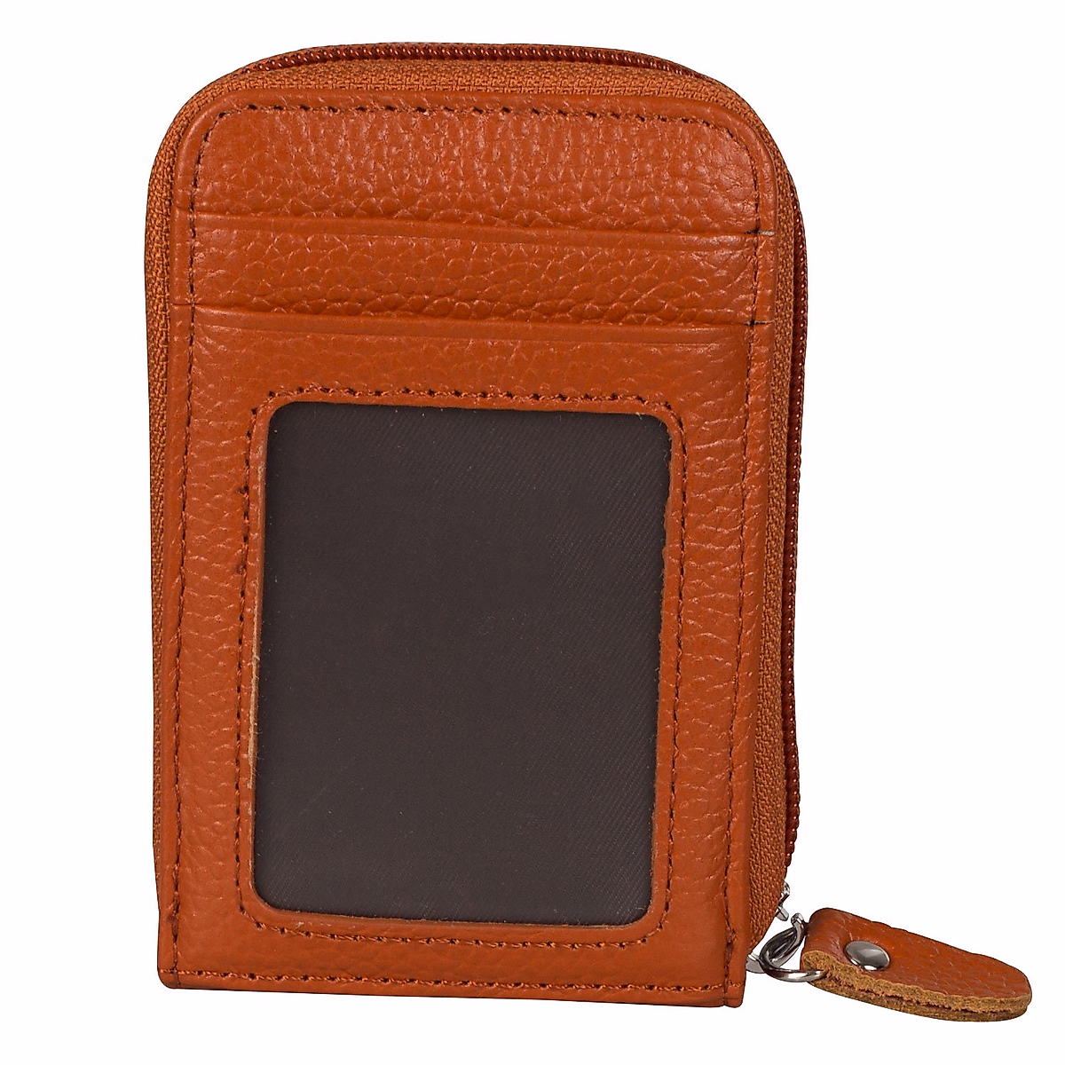Noedy RFID Blocking Credit Card Case Organizer Genuine Leather Zip-Around Security Wallet Brown