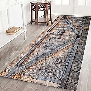 Rustic Long Runner Rug for Hallway,Barn Door Wooden Barnwood Farmhouse Vintage,Area Rug Non-Slip Floor Carpet for Living Room Bedroom Washable Doormat Entrance Kitchen Rugs