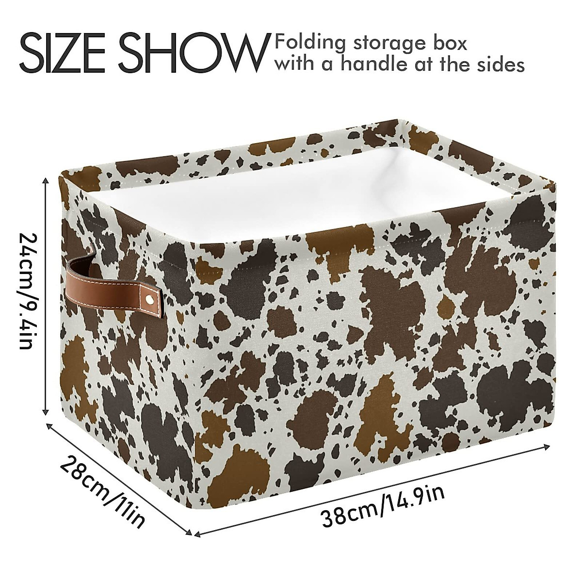 xigua Cow Print Rectangular Storage Bin Canvas Square Storage Basket with Handles for Home,Office,Books,Nursery,Kid's Toys,Closet & Laundry,Gift Basket