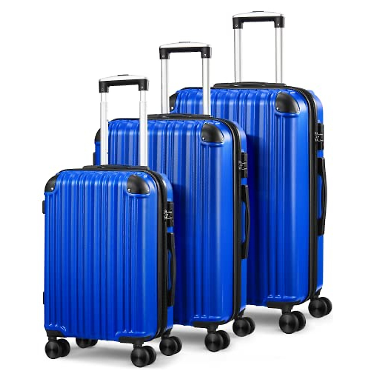 SunnyTour Expandable Luggage Sets with Double Spinner Wheels, 3 Piece Hard Suitcase Set for Short Trips and Long Travel, Blue
