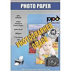 PPD Inkjet Satin Luster Super Premium Photo Paper 5x7 Inch 68lbs 255gsm 10.5mil x100Sheets (PPD086-100)