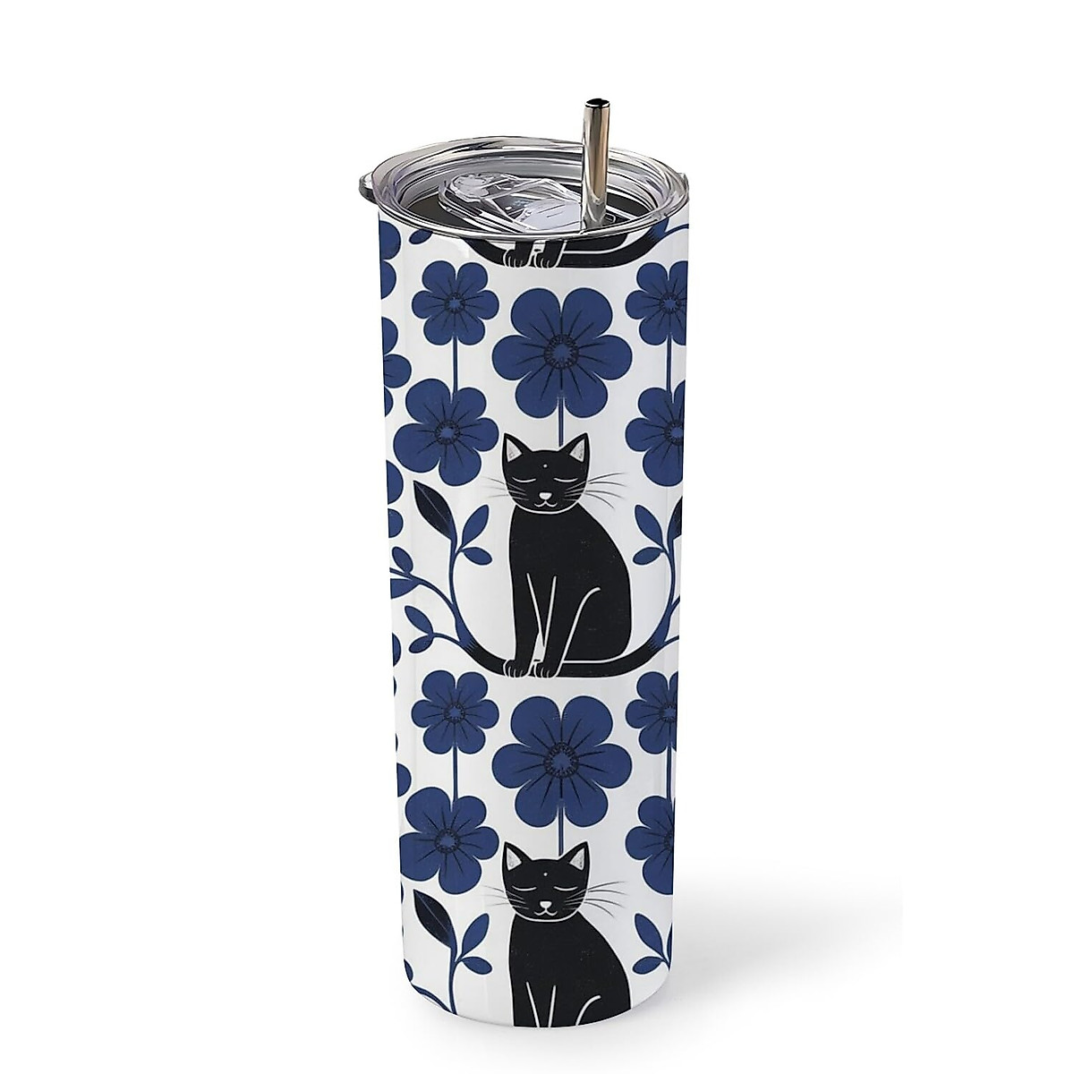 Medpol Cat and floral print tumbler with lid and straw 20 oz insulated tumbler cups Cat and floral print insulated travel coffee mugs for women cute sippy cups stainless insulated travel cups