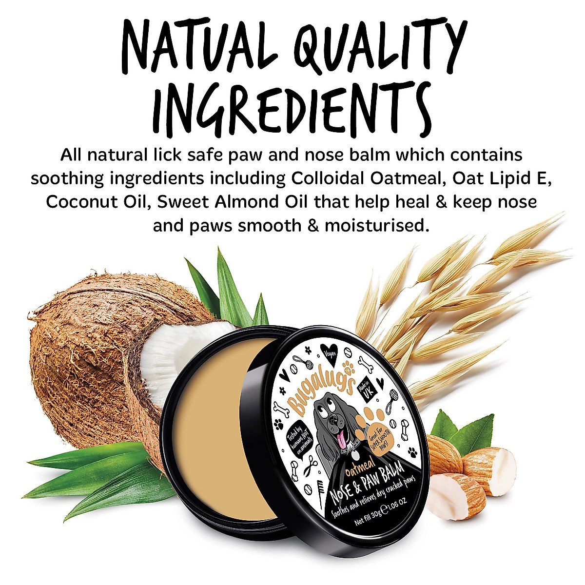 Bugalugs Dog Paw Pad Balm & Dog Nose Balm 30 g (1.06 oz) - Moisturizing Dog Paw Balm That Creates an Invisible Barrier That Protects and Heals Dry Cracked Paws - All-Natural Dog Paw Balm with Oatmeal