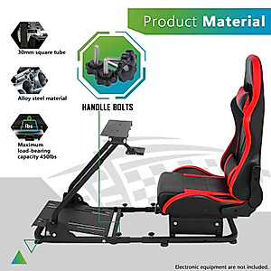 Hottoby Foldable Racing Simulator Cockpit Stand with Red Seat Fit for Logitech/Thrustmaster G25,G27,G29,G920,G923&T300RS,TX,T80,Multi-Angle Adjustment Sim Cockpit racing wheel,No Steering Wheel,HandBr
