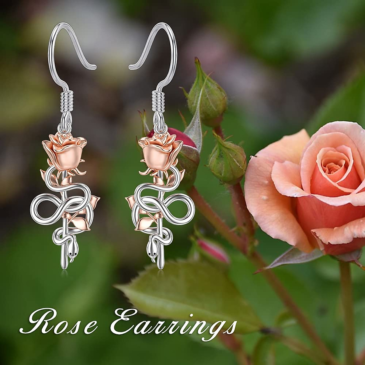 Rose Flower Earrings Sterling Silver Snake Rose Flower Dangle Drop Earrings Snake Jewelry Gifts for Women