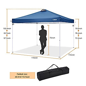 COBIZI 10'x10' Pop Up Canopy Tent Straight Leg Commercial Instant Canopy Pop Up Canopy with Sidewalls Outdoor Sun Shade Event Tent for Camping Garden Party Beach, Canopy Bags x1, Blue