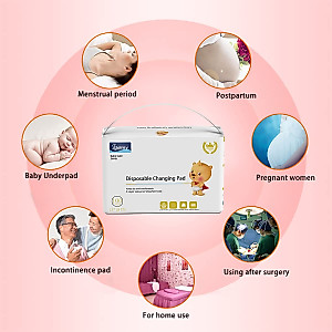 Zdolmy 100 Pack Baby Disposable Changing Pads, Disposable Underpads Waterproof Diaper Changing Pad, Super Soft, Ultra Absorbent & Waterproof, Breathable Underpads Bed Table Protector Mat