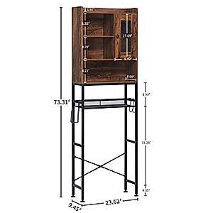 Labonida Over The Toilet Storage Cabinet - 5-Tier Freestanding Bathroom Organizer - Retro Space Saver Toilet Shelf - Multi-Function Display Shelves with Door