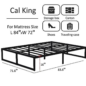 Lutown-Teen 16 Inch California King Bed Frames No Box Spring Needed Heavy Duty Metal Cal King Platform for Mattress Foundation, Noise Free, Easy Assembly, Black