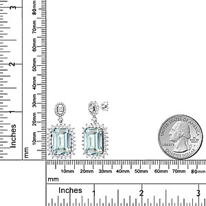 Gem Stone King 925 Sterling Silver Sky Blue Simulated Aquamarine Earrings | Emerald Cut 14X10MM Dangle Earrings For Women | Gemstone March Birthstone | 13.88 Cttw
