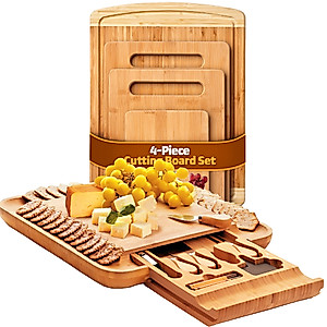 Bamboo Cheese Board and Bamboo Cutting Board Set of 4