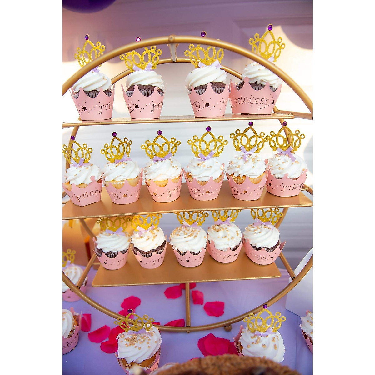 JeVenis 40 PCS Glittery Princess Cupcake Toppers Crown Cupcake Wrapper Crown Cupcake Toppers Baby Shower Cupcake Decorations for Birthday Baby Shower Party Decorations Supplies