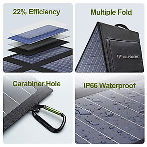 ALLPOWERS Foldable 60W Solar Panel Charger - Waterproof Portable Panel with 18V DC, 60W USB-C and USB-A Outputs for Laptops, Cell Phones, Solar Generators and 12V Batteries