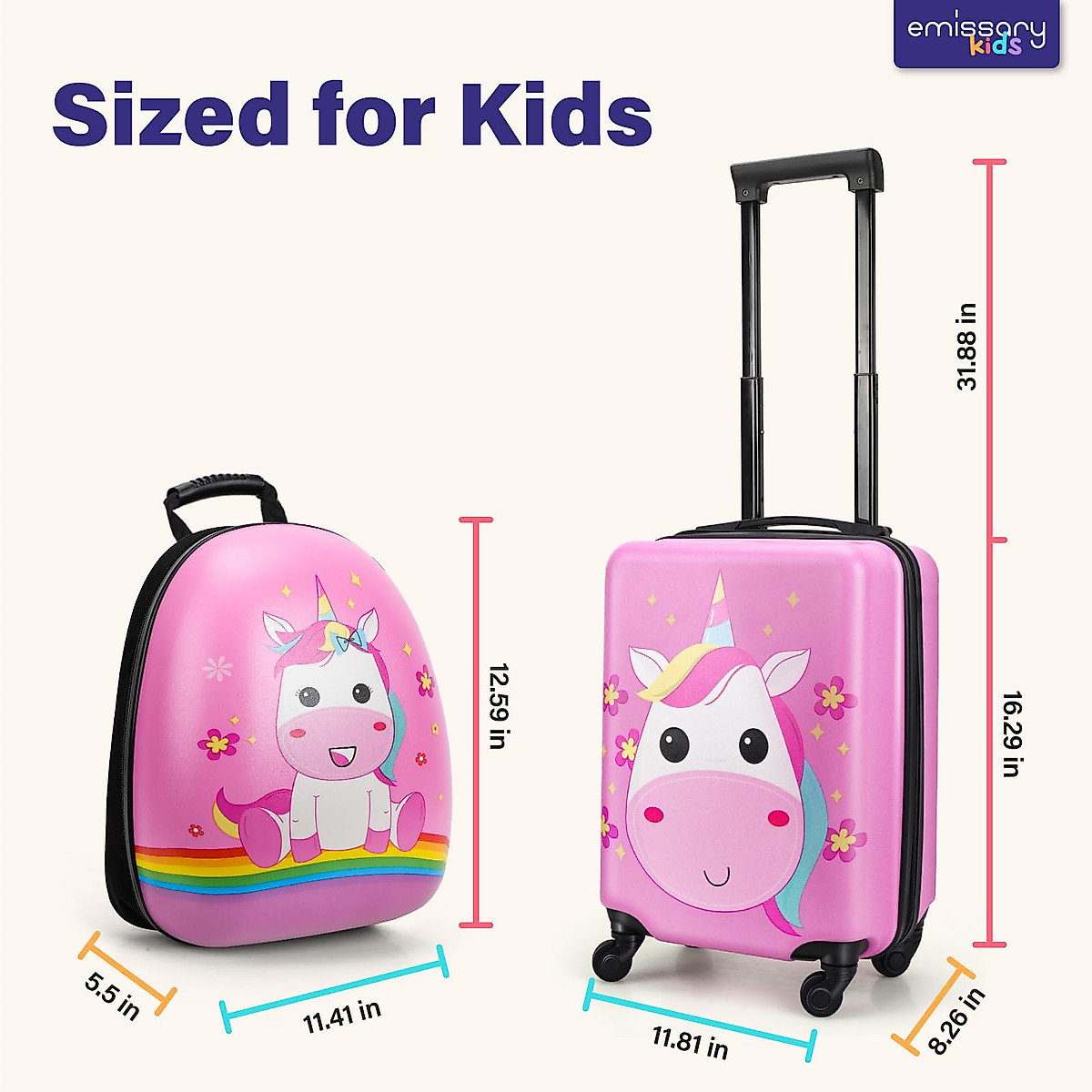 emissary Kids Luggage With Wheels For Girls, Unicorn Kids Luggage Set, Childrens Luggage For Girls With Wheels, Kids Suitcases With Wheels For Girl, Toddler Suitcase For Girls, Travel Luggage For Kids