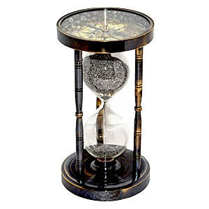 Hassanhandicrafts Antique Brass & Glass Black Sand Timer Hourglass Nautical Maritime SandTimer Compass on Both Side CompassCollectible, Shelf Desk Decor