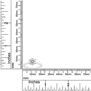 SAVEARTH DIAMONDS Engagement Ring, 6.5MM 1 Carat Round Cut Lab Created Moissanite Diamond Solitaire Wedding Promise Ring In 14K White Gold Over Sterling Silver (VVS1 Clarity, 1Cttw)-7.5