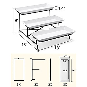 Yedio 3 Tier Serving Tray Set with Yedio 14” White Ceramic Serving Platters Set of 4