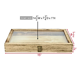 MOOCA Jewelry Display Case with Tempered Glass Lid and Metal Clasp, Home Organization Storage Box, Pocket Knife Display Case, Oak Color