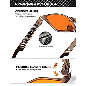 ANYLUV Blue Light Blocking Glasses Men Computer Gaming Blue Screen Glasses Mens Blue Light Blocker Glasses Rectangle Metal frame UV400 Orange Lens