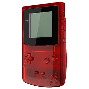 IPS Ready Upgraded eXtremeRate Clear Red Replacement Shell Full Housing & Black Screen Lens for Gameboy Color – Fit for GBC OSD IPS & Regular IPS & Standard LCD – Console & IPS Screen Without