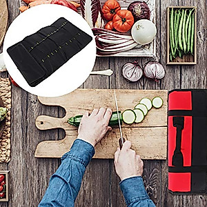 Hemoton Chefs Knife Roll Bag 22 Slots Knife Cutlery Carrier Portable Home Kitchen Tools Case Pouch Holder Utility Pocket for Outdoor Camping BBQ Red
