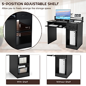 COSTWAY Computer Desk with Hutch, Home Office Desk with Drawer, Adjustable Shelf & Keyboard Tray, Study Writing Desk, Executive Workstation for Living Room, Bedroom & Study (Black)