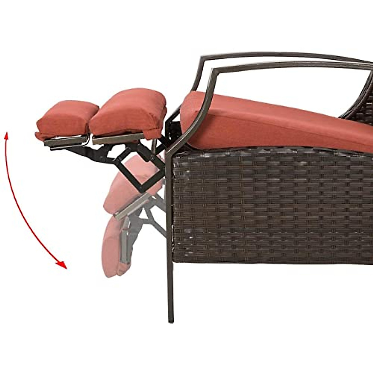 ALIMORDEN Patio Wicker Adjustable Recliner Chair, Steel Frame Rattan Sofa with Thick Removable Cushion, Outdoor Relaxing Lounge Chair for Porch, Backyard, Garden, Water Resistant, Red