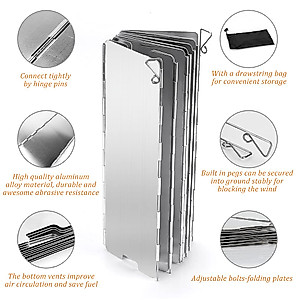 Folding Outdoor Stove Windscreen, Laelr 16 Plates Aluminum Camping Stove Windscreen with Carrying Bag, Lightweight Compact Folding Camp Stove Windshield for Camping Picnic, Backpacking, Cooking