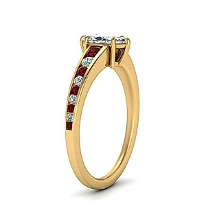 Jewelryonclick Graduated Channel Diamond Ring Yellow Gold Plated Created Ruby Marquise Shape Red Color Side Stone Engagement Rings Channel Setting in Size 5 Casual Wear for Gift