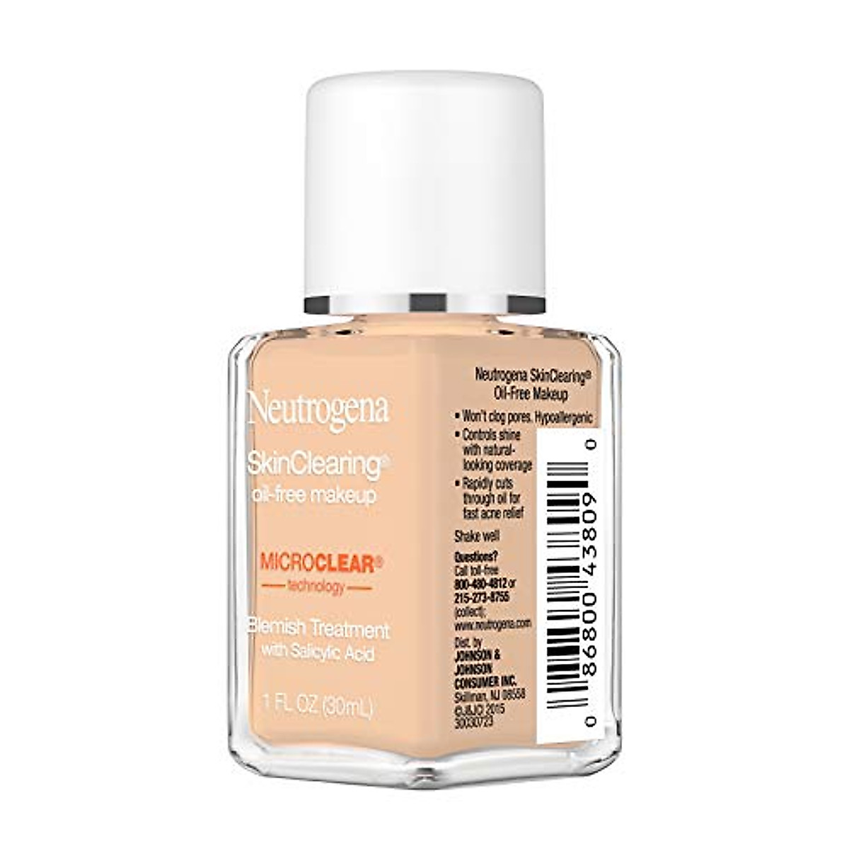 Neutrogena SkinClearing Oil-Free Acne and Blemish Fighting Liquid Foundation with Salicylic Acid Acne Medicine, Shine Controlling, for Acne Prone Skin, 105 Caramel, 1 fl. oz