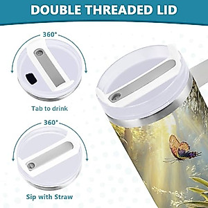 Slewiaeky Tumbler with Handle 40 oz Tropical Butterfly Insect Travel Mug with Lid and Straw Pineapple Stainless Steel Vacuum Insulated Water Bottle Cup for Iced Tea Coffee Cold Beverages Cup Holder F