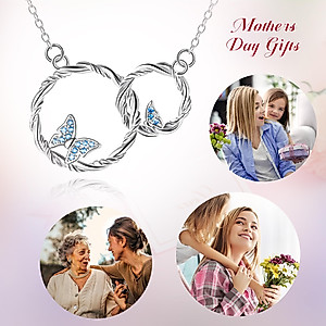 BriLove 925 Sterling Silver Cubic Zirconia Dainty Butterfly Double Circles Pendant Necklace for Women Mom Mothers Day/Valentines Day/Birthday/Christmas/Anniversary Blue Topaz Silver-Tone