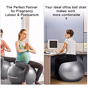 STOROMO Exercise Ball,Yoga Ball(with Exercise Tutorial)，Extra Thick Non-Slip,Holds 2500 lbs, Workout Ball for Pregnancy Birthing and Balance Stability (Silver, 45cm/17.7in)