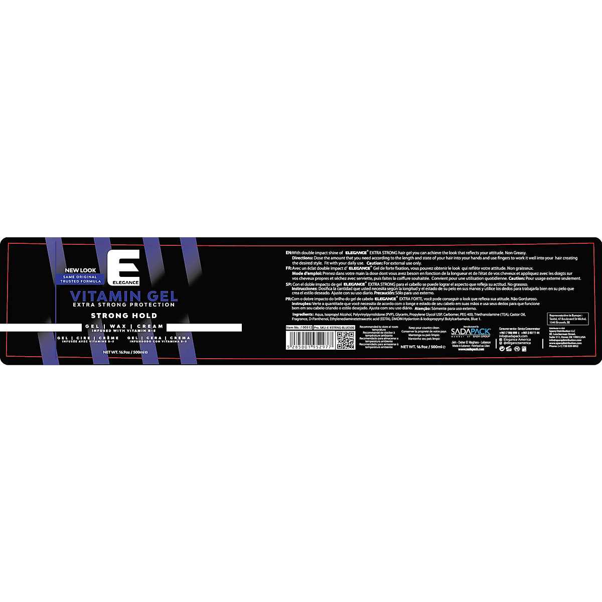 Elegance Vitamin Gel, 16.9 Oz, Infused with Vitamin Pro-VB-5, Strong Hold Gel, Maximum Hair Protection and Natural Long Lasting Shine